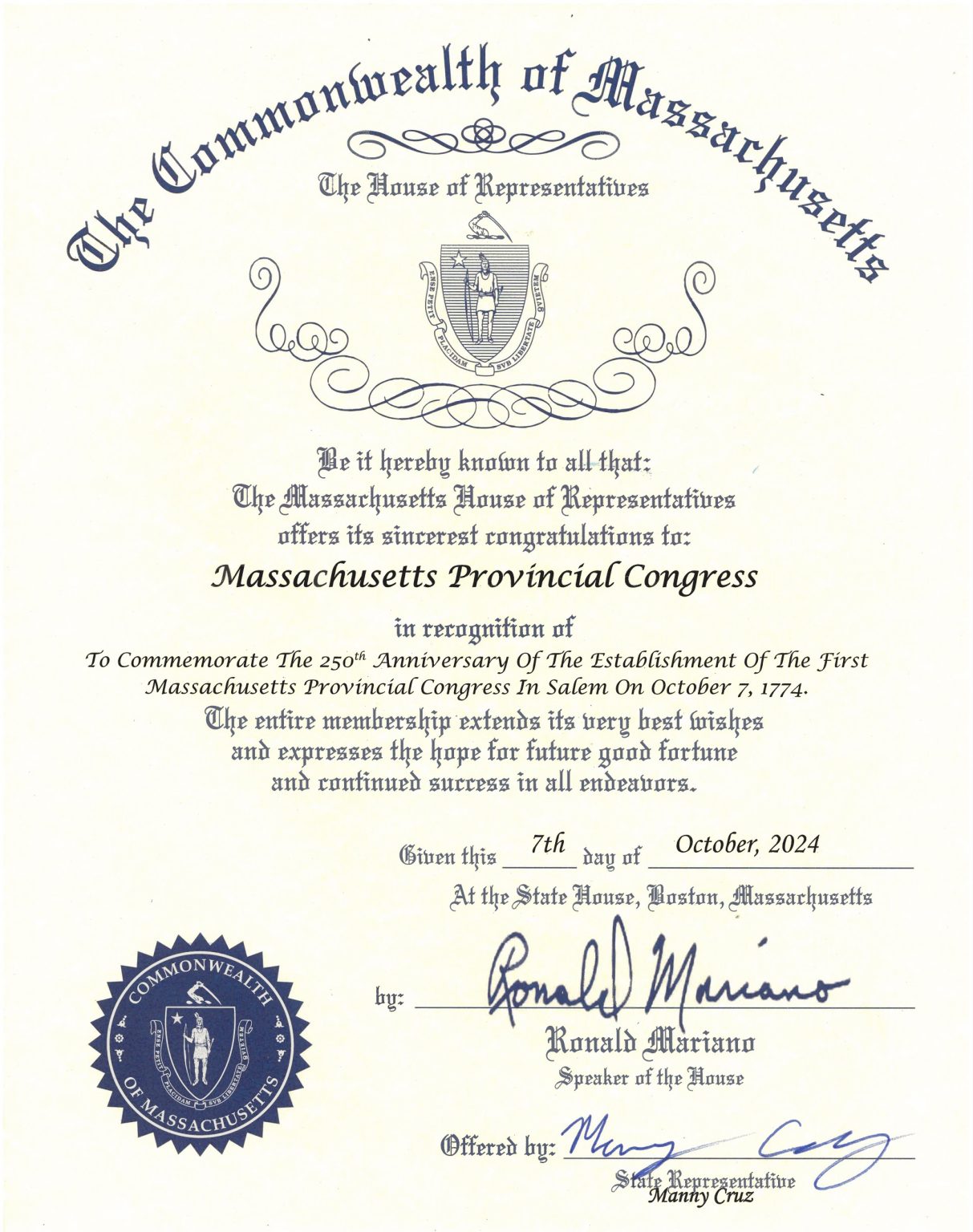 Massachusetts Provincial Congress 250 - Rev 250